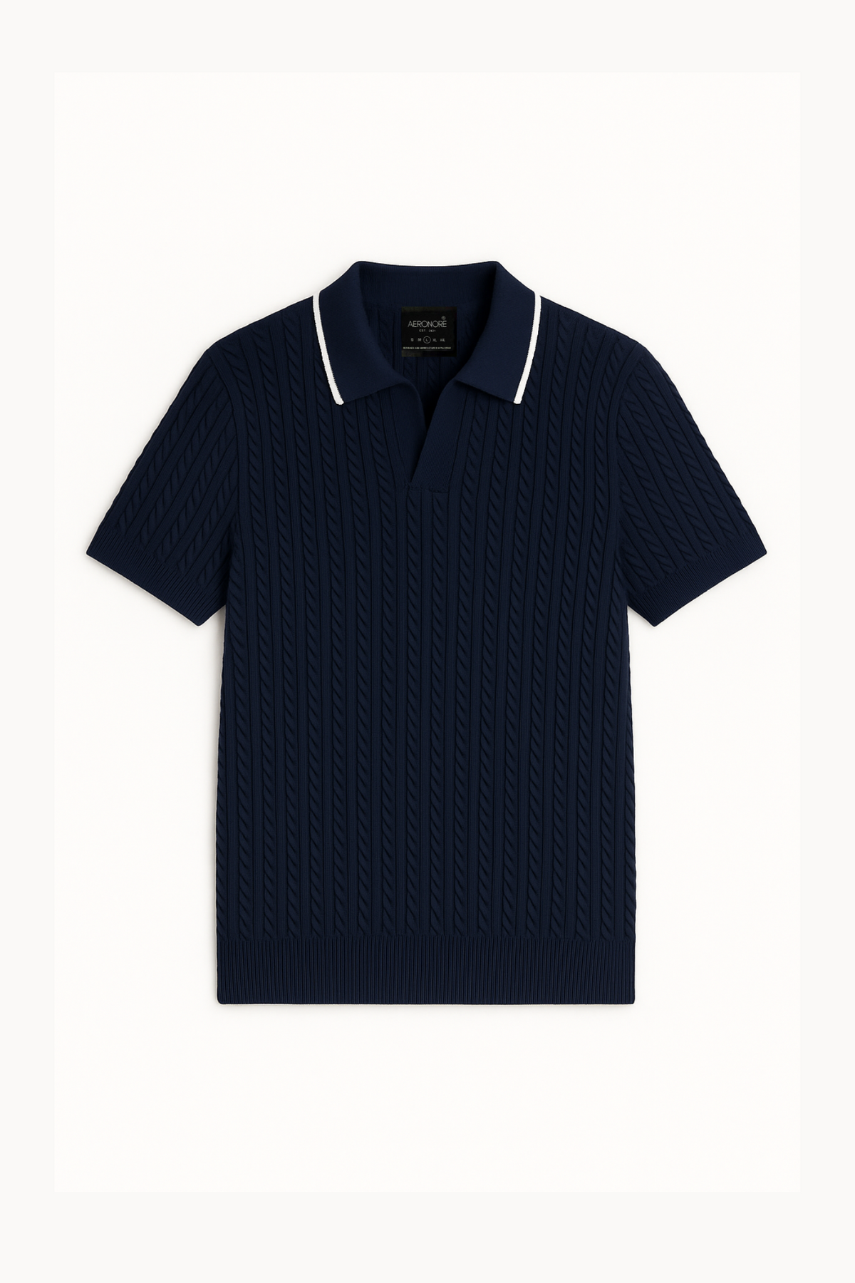 Cotton Cable Knit Polo - Royal Navy – Aeronore